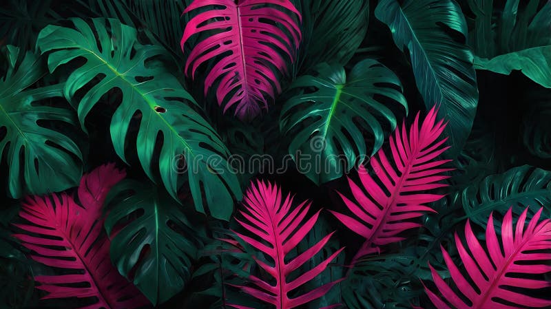 Creative Fluorescent Color Layout Made of Tropical Leaves with Neon ...
