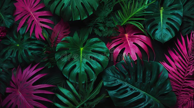 Creative Fluorescent Color Layout Made of Tropical Leaves with Neon ...