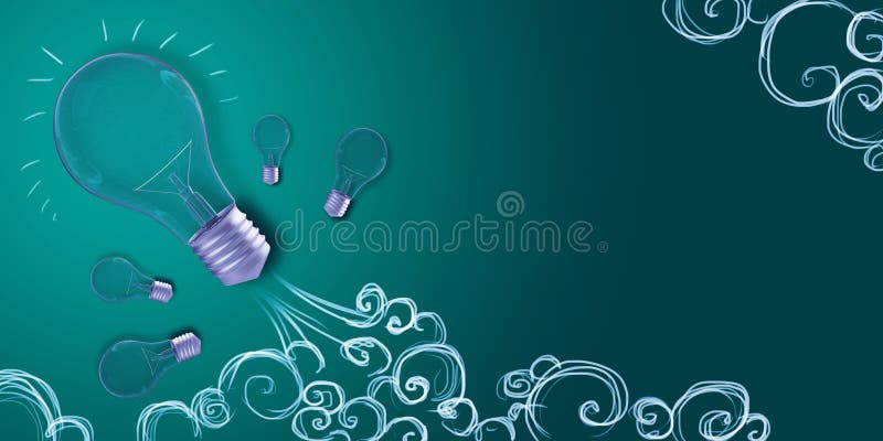 Creative Flying Light Bulb Sketch on Blue Backdrop with Mock Up Place ...
