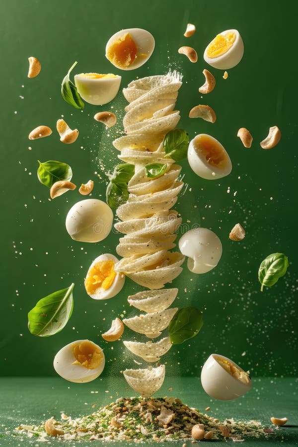 Creative Food Arrangement Showcasing Floating Boiled Eggs with Fresh ...