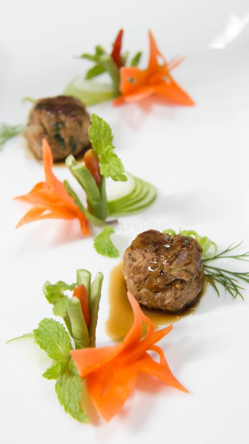 Creative Food Design on White Plate with Spices and Sauce Stock Photo ...