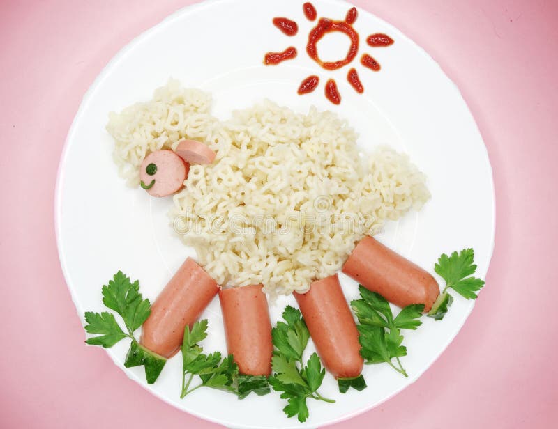 Creative Food Dinner with Pasta and Sausage Stock Photo - Image of ship ...