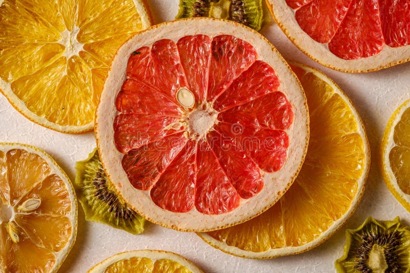 Creative Food Fruit Texture with Dried Grapefruit, Kiwi, Orange and ...