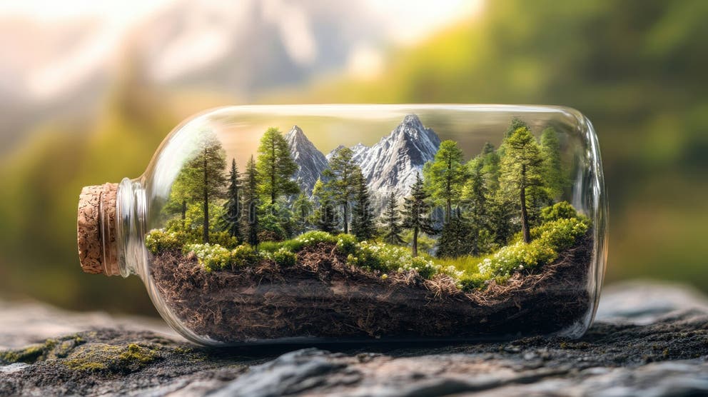 Creative Forest in a Bottle Featuring Mini Mountain Range and Lush ...