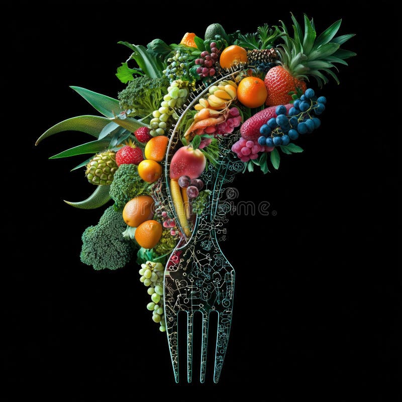 Creative Fork Design with Vibrant Assortment of Fresh Fruits and ...