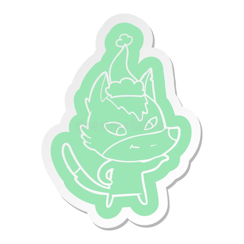 A Creative Friendly Cartoon Sticker of a Wolf Wearing Santa Hat Stock ...