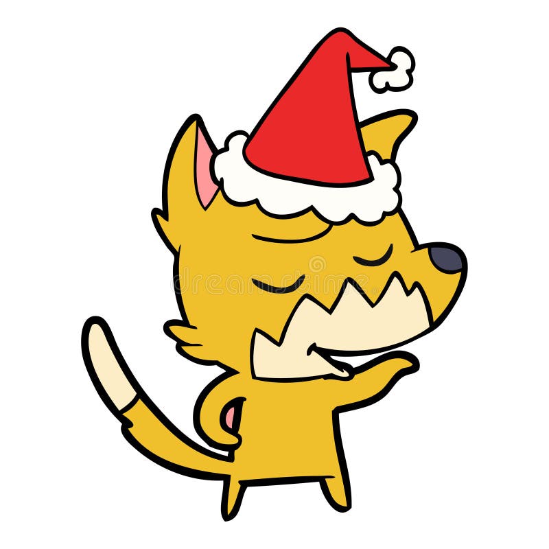 A Creative Friendly Line Drawing of a Fox Wearing Santa Hat Stock ...
