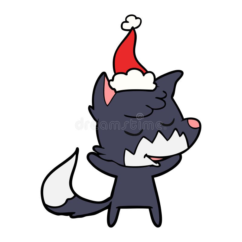 A Creative Friendly Line Drawing of a Fox Wearing Santa Hat Stock ...