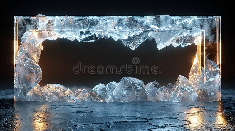 Creative Frozen Backdrop with Glowing Light and Broken Ice Pieces Stock ...