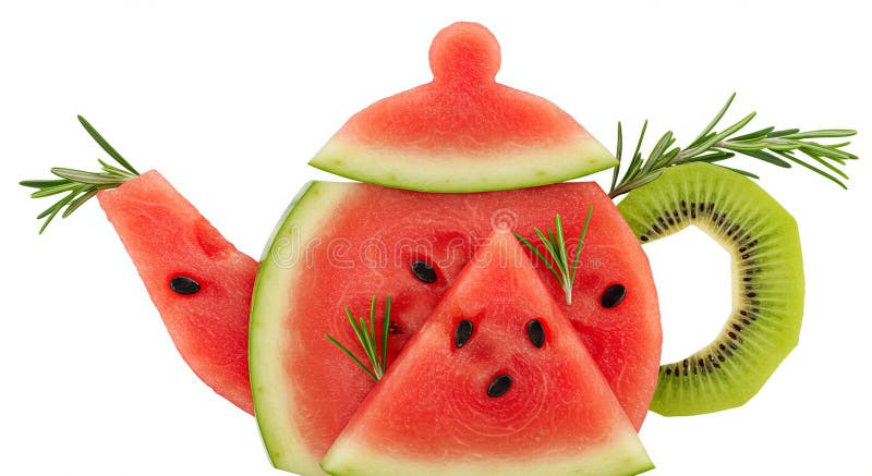 Creative Fruit Art: Watermelon Teapot with Kiwi Handle and Rosemary ...
