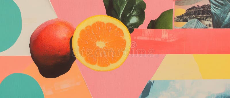 Creative Fruit Forms in a Minimalistic Mixed Media Collage with Vibrant ...