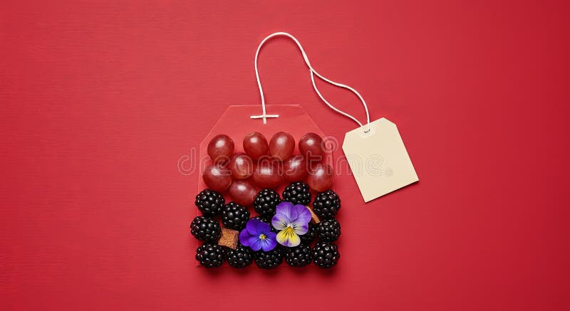 Creative Fruit Tea Bag Concept with Grapes, Blackberries and Edible ...