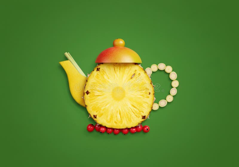 Creative Fruit Teapot Arrangement with Pineapple and Tropical Elements ...