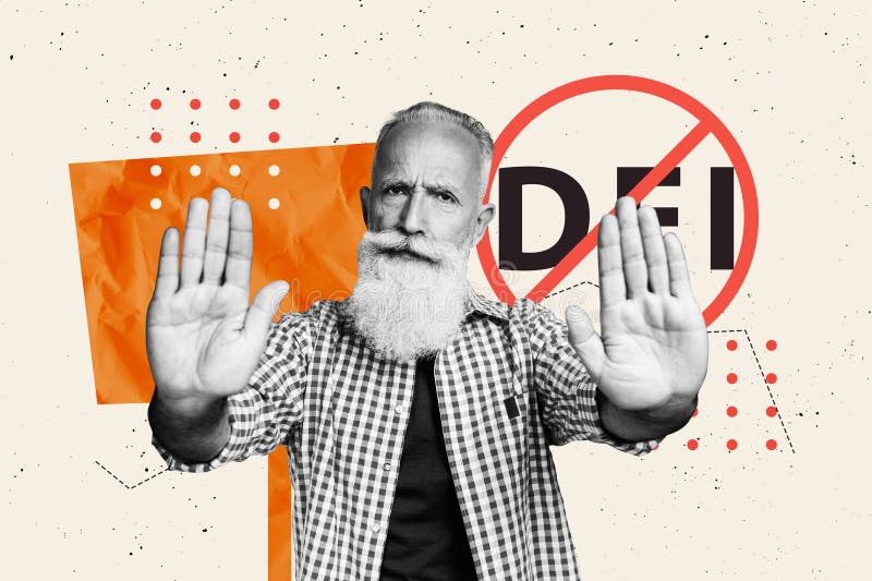 Creative Full Art Collage of Minded Old Man Show Hands Palms Stop ...