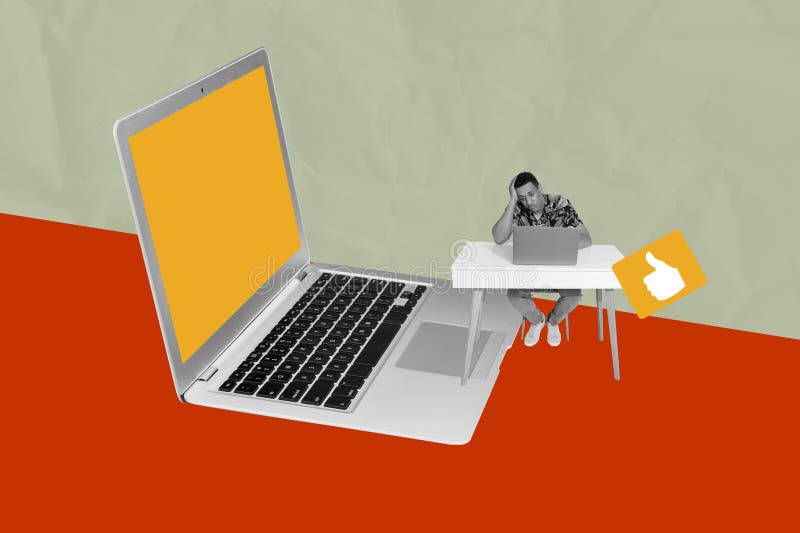 Creative Full Artwork Collage of Puzzled Businessman Sit Table Office ...