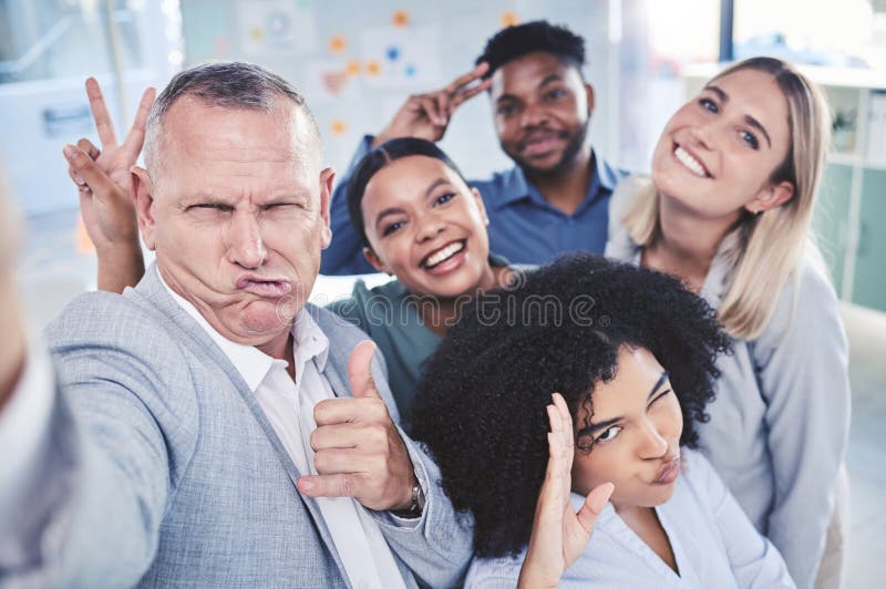 Creative Fun And Business Team Taking A Selfie Together While In A