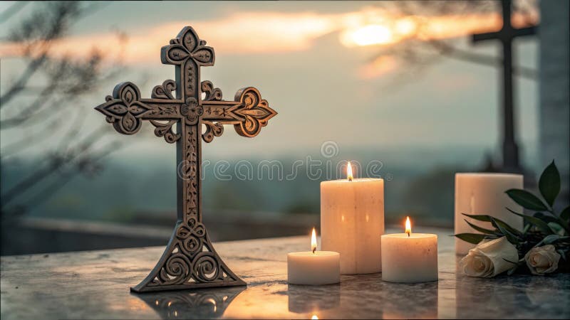 Creative Funeral Template Featuring Candles and a Cross Stock Photo ...