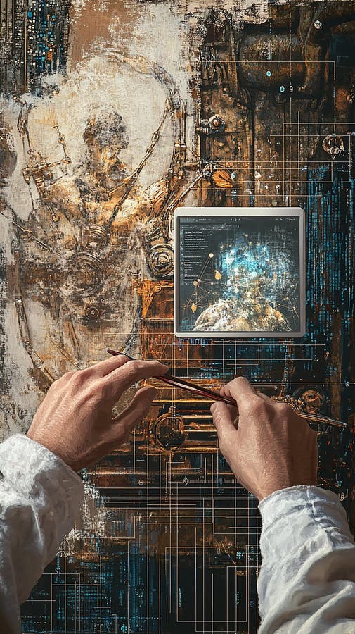 Creative Fusion Where Traditional Techniques Meet Digital Art Stock ...