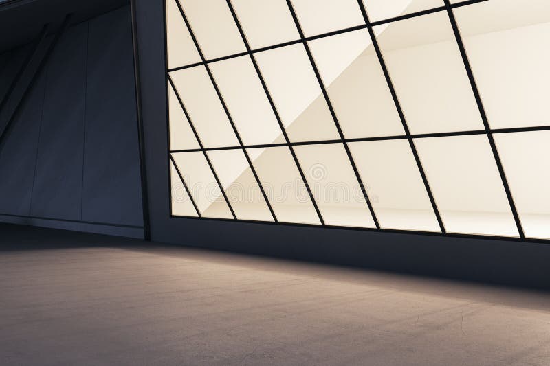 Creative Futuristic Balcony or Terrace with Window Frame at Night. 3D ...