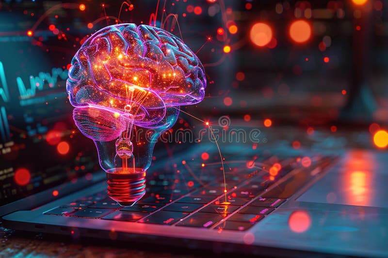 Futuristic Brain Light Bulb with Digital Bokeh Effect, Ai Generative ...