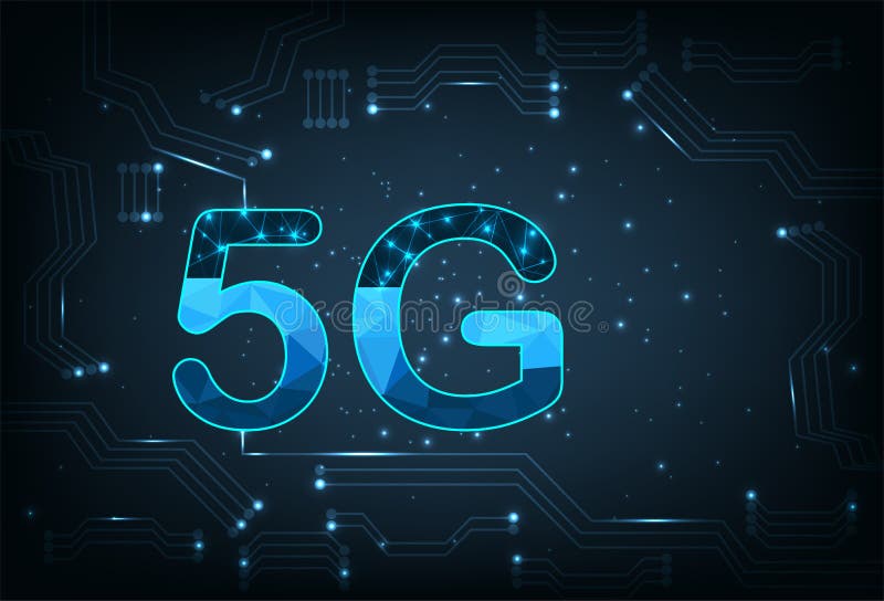 Creative 5G Icon on Electric Circuits Dark Blue Background. Stock ...