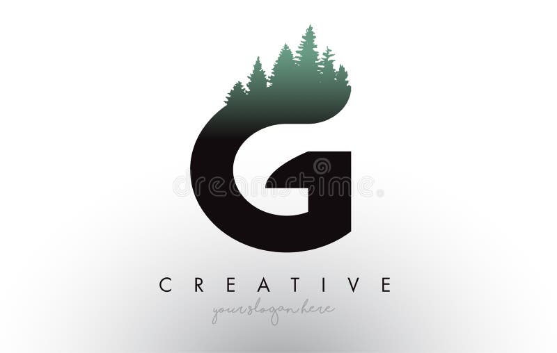 Creative G Letter Logo Idea with Pine Forest Trees. Letter G Design ...