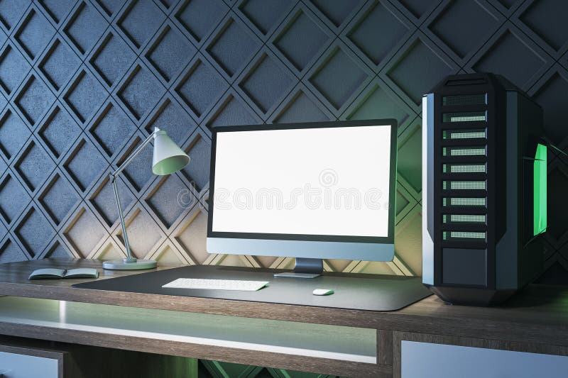 Creative Gamers Desktop with Empty White Computer Monitor, Lamp and ...