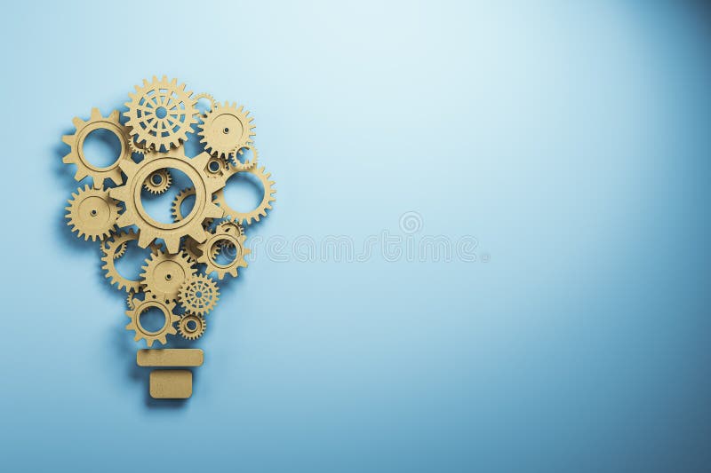 Creative Gear Light Bulb on Blue Backdrop with Mock Up Place. Idea ...