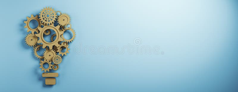Creative Gear Light Bulb on Wide Blue Background with Mock Up Place ...