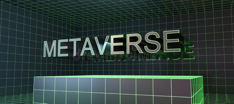 Creative Geometric Green Metaverse Interior with Purple Tiles. Future ...