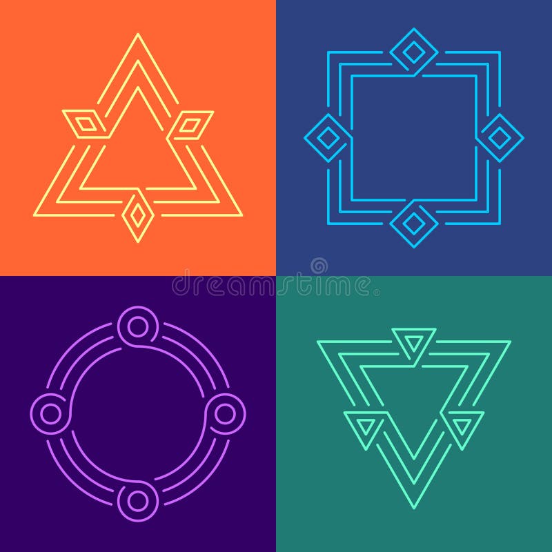 Creative Geometric Style Linear Frames Set. Different Color Geometric ...