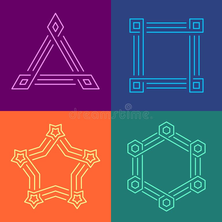 Creative Geometric Style Linear Frames Set. Different Color Geometric ...