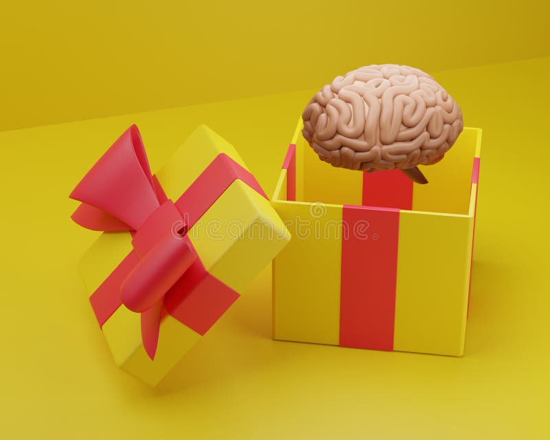 Creative Gift Concept. Gift Box with Brains Inside. Red Background ...