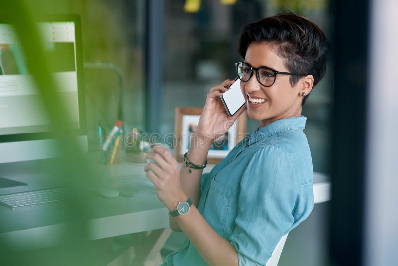 Creative, Girl and Phone Call with Smartphone in Office for ...