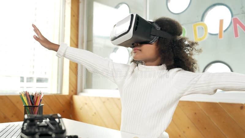 Girl Wearing VR Headset To Learning in Metaverse. Future Lifestyle ...