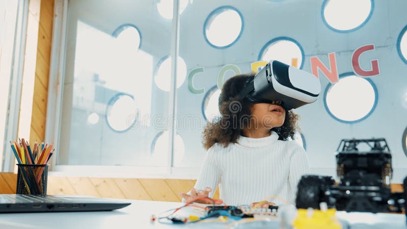 Girl Wearing VR Headset To Learning in Metaverse. Future Lifestyle. Erudition. Stock Image ...