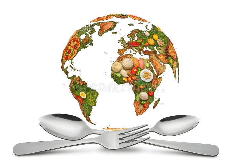 Global Foods World Map Illustration Stock Illustration - Illustration ...