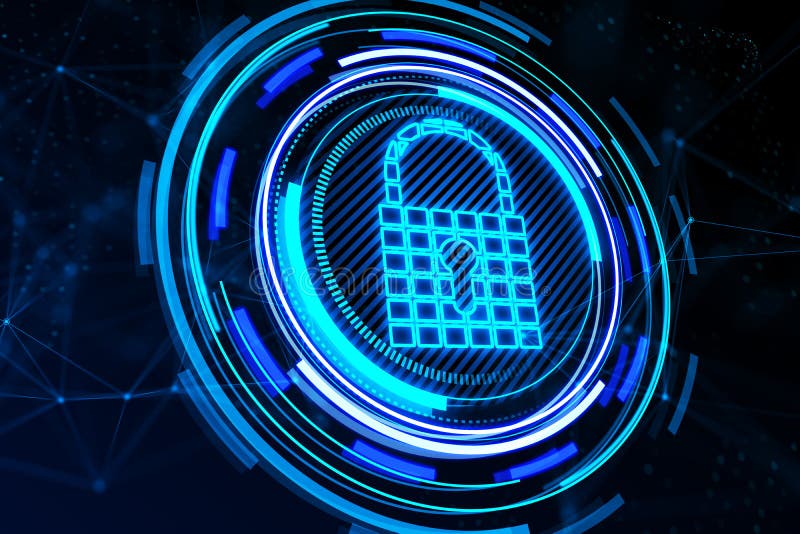 Creative Glowing Padlock Hologram on Dark Backdrop. Secure, Safety ...