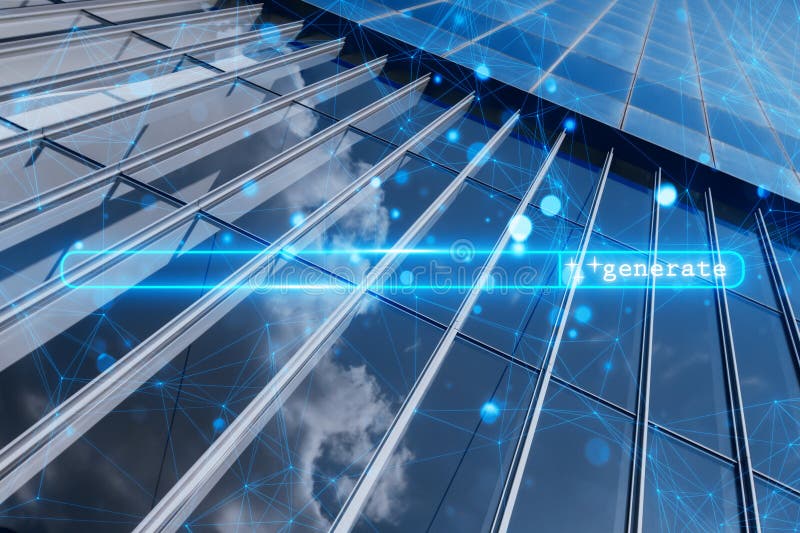 Creative Glowing Blue Search Bar on Blurry Polygonal City Building ...