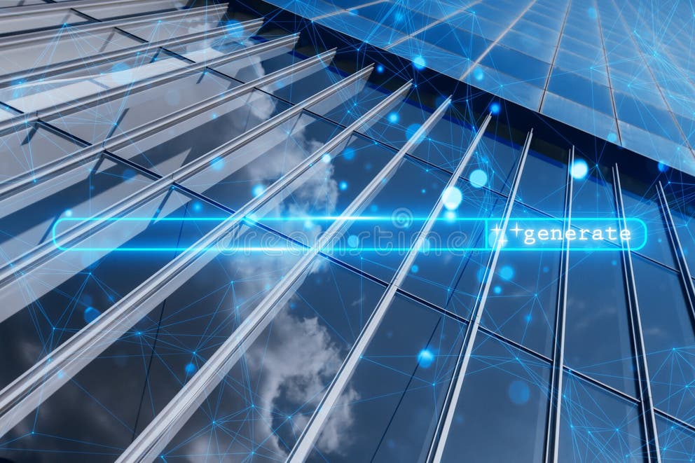 Creative Glowing Blue Search Bar on Blurry Polygonal City Building ...