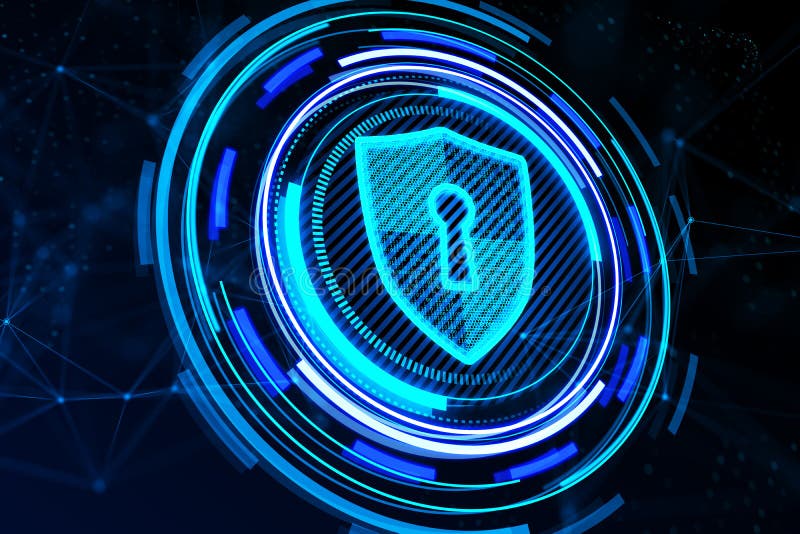 Creative Glowing Shield Hologram on Dark Backdrop. Secure, Safety ...