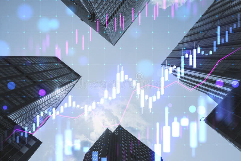 Creative Glowing Candlestick Forex Chart on Blurry City Buildings ...