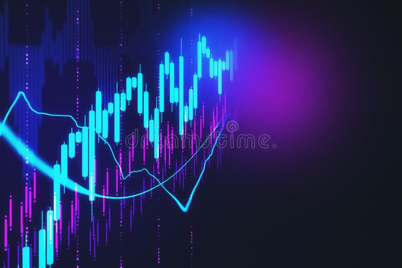Glowing Candlestick Chart with Digital Grid and Map Hologram Stock Illustration - Illustration ...