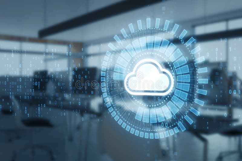 Glowing Cloud on Futuristic Tech Background. Cloud Solutions Background Stock Image - Image of ...