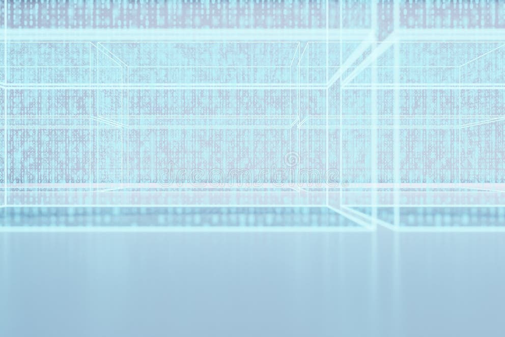 Creative Glowing Cyber Binary Code Room. Technology and Matrix Concept ...