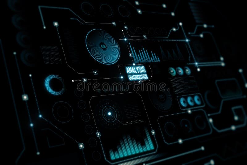 Creative Glowing Dark Digital Business Interface with Various Icons ...