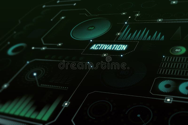 Creative Glowing Dark Digital Business Interface with Various Icons ...
