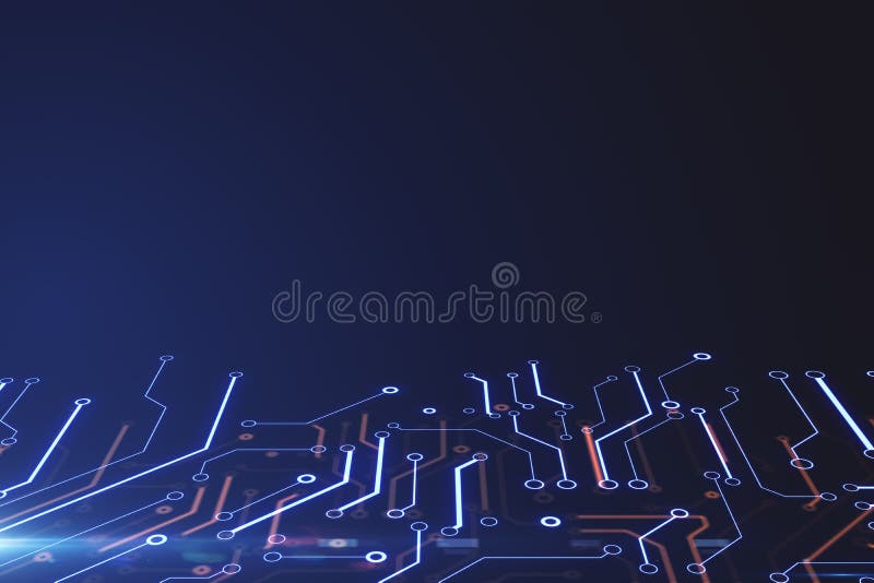 Creative Glowing Digital Circuit Texture with Blue Mock Up Place for ...