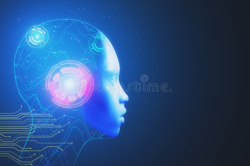 Creative Glowing Digital Head with Motherboard Hologram Stock ...