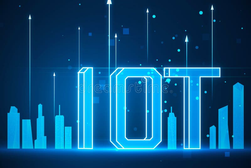 Creative Glowing Digital Mesh City and Iot Hologram on Blurry Texture ...